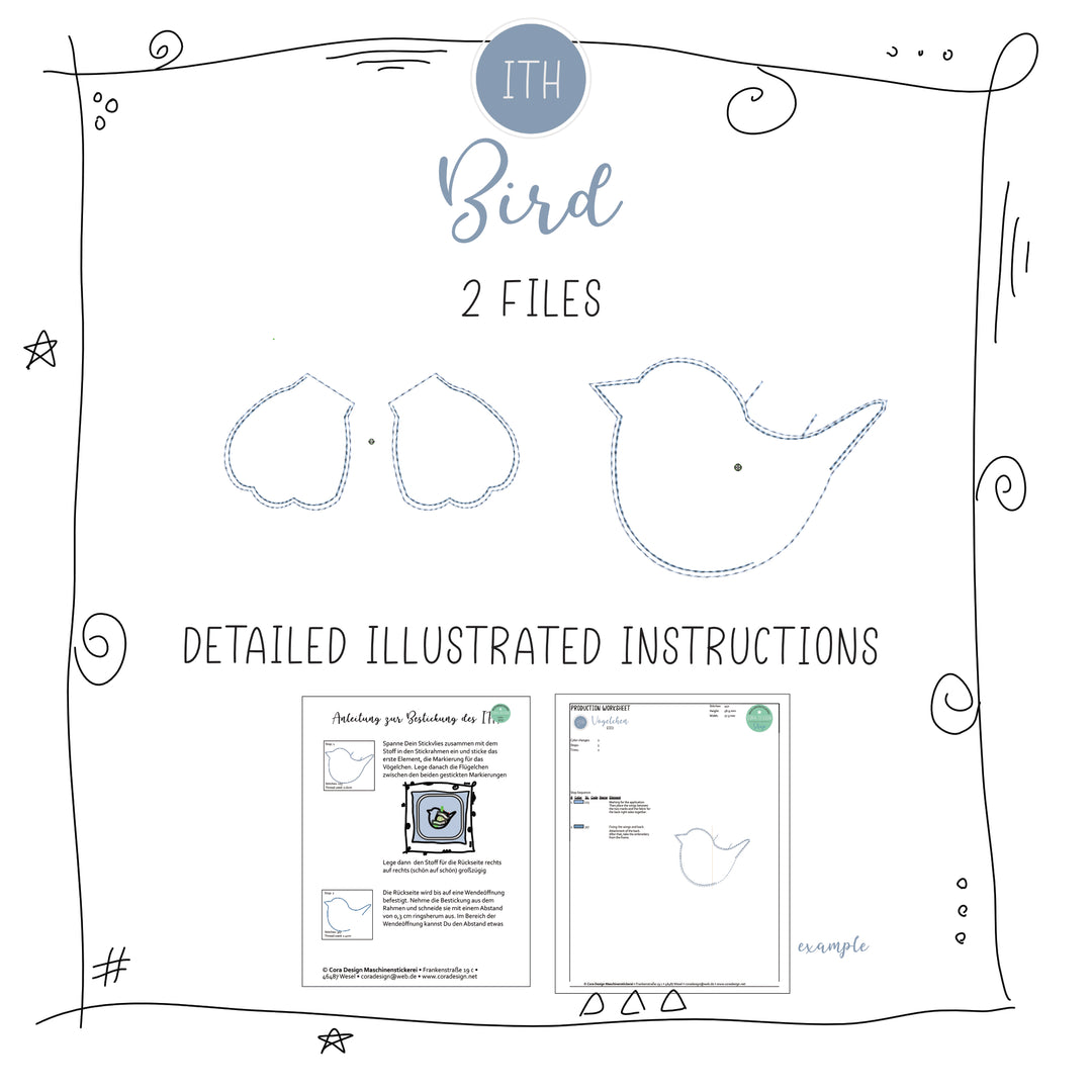Stickdatei ITH Vogel – Cora Design Stickdateien